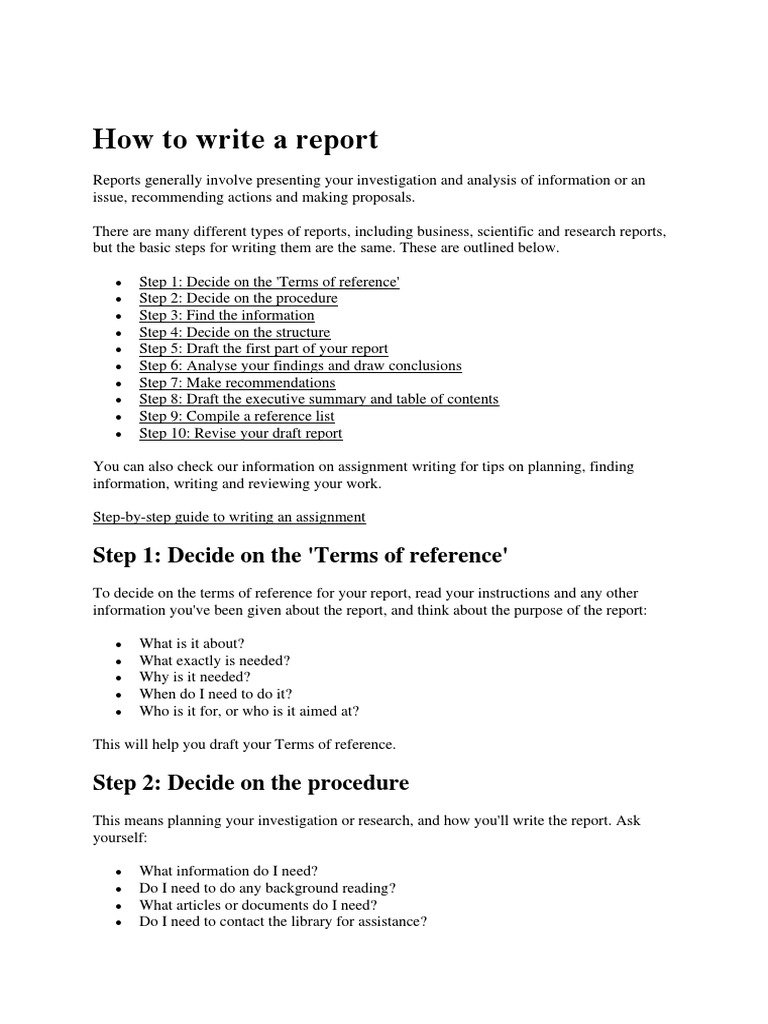 How To Write A Report: Step 1: Decide On The 'Terms of Reference' | PDF ...