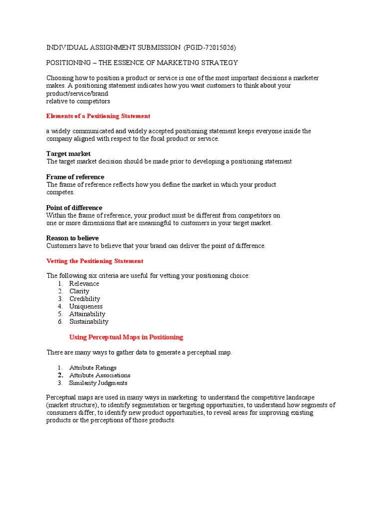 Positioning Assignment | PDF