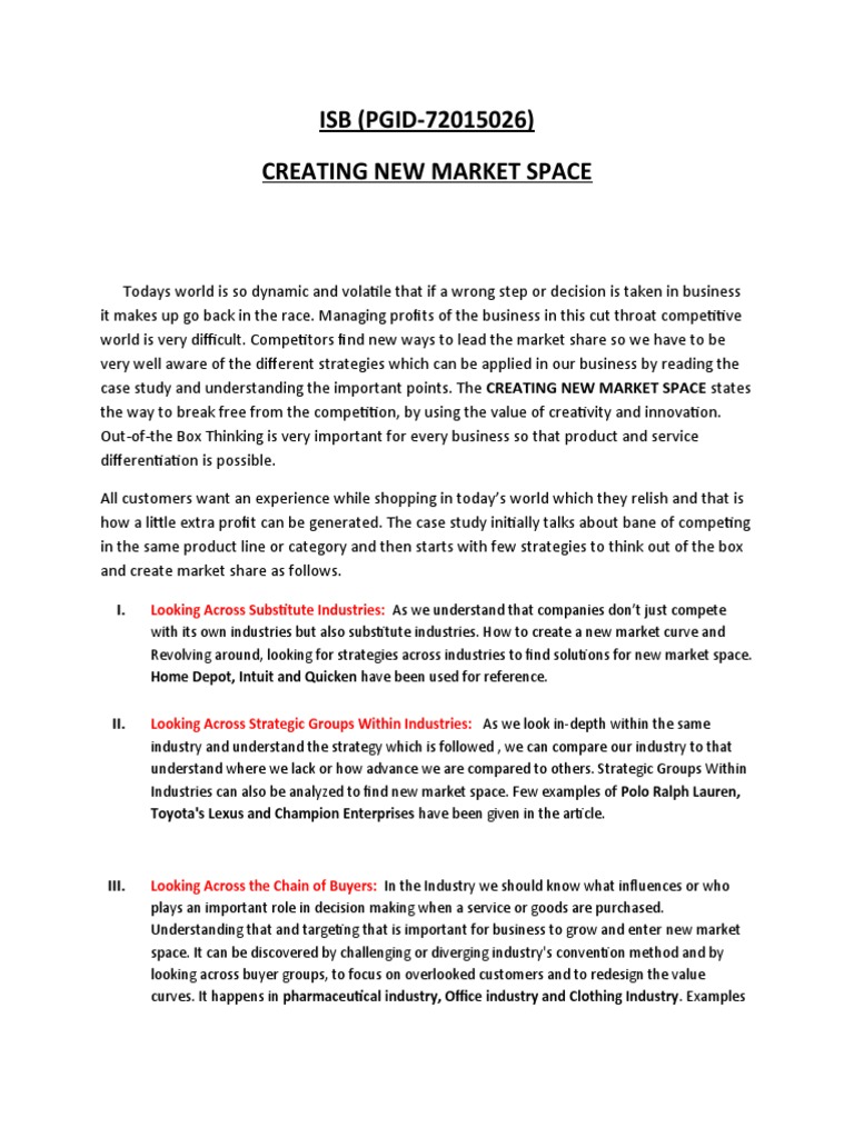 Creating New Market Space | PDF | Market (Economics) | Marketing