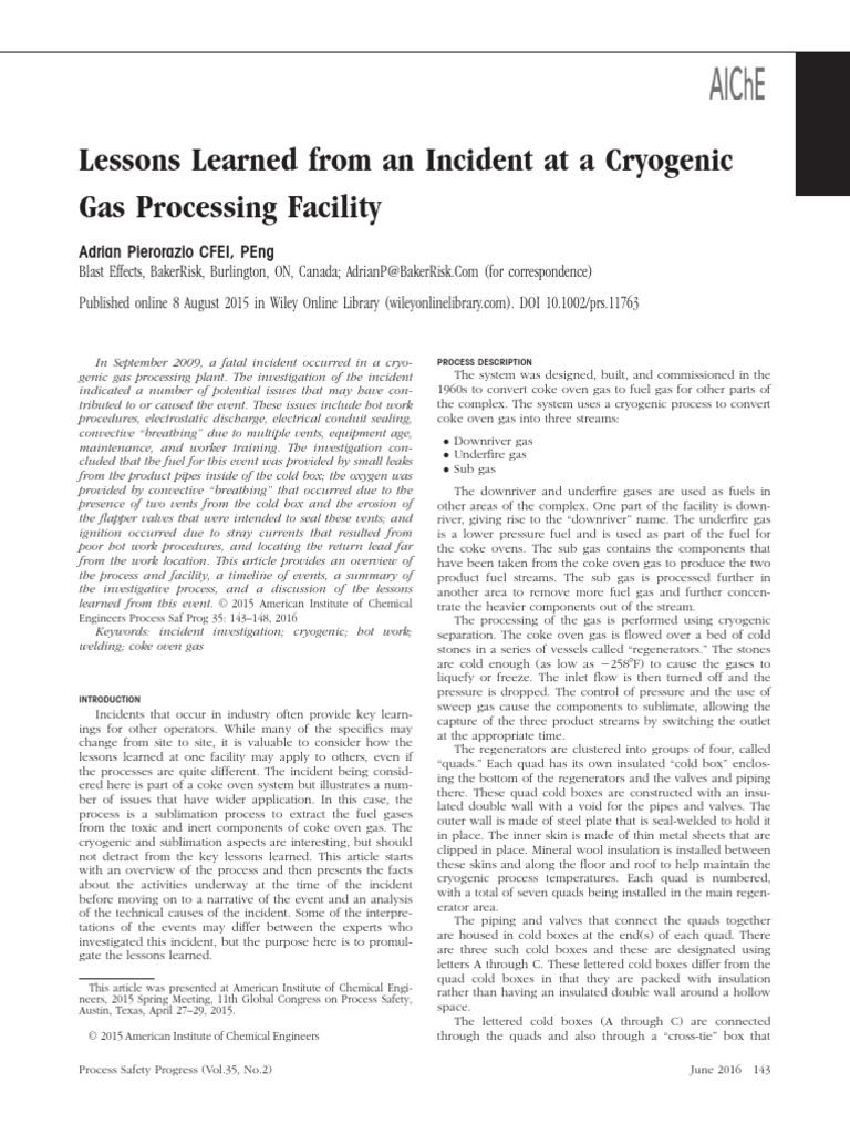 Lessons Learned From An Incident at A Cryogenic Gas Processing Facility ...
