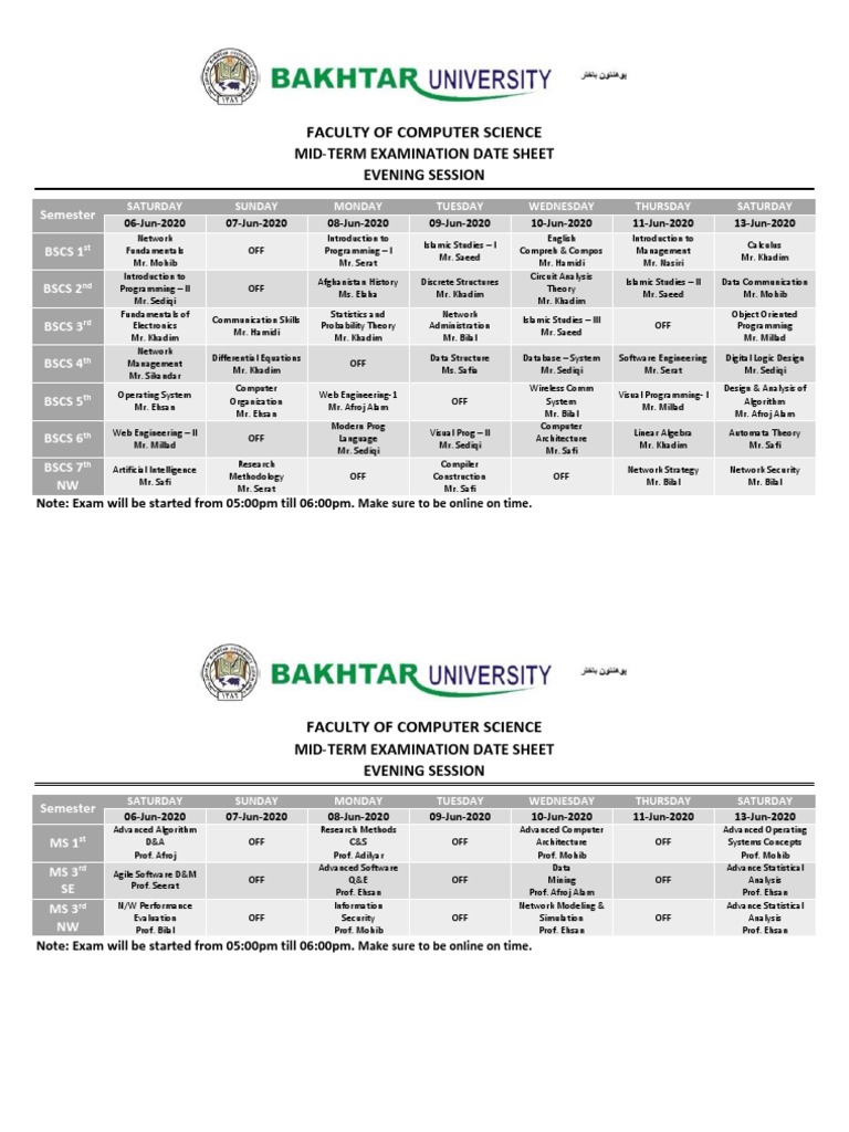 Evening - Exam Timetable | PDF | Computer Programming | Computer Science