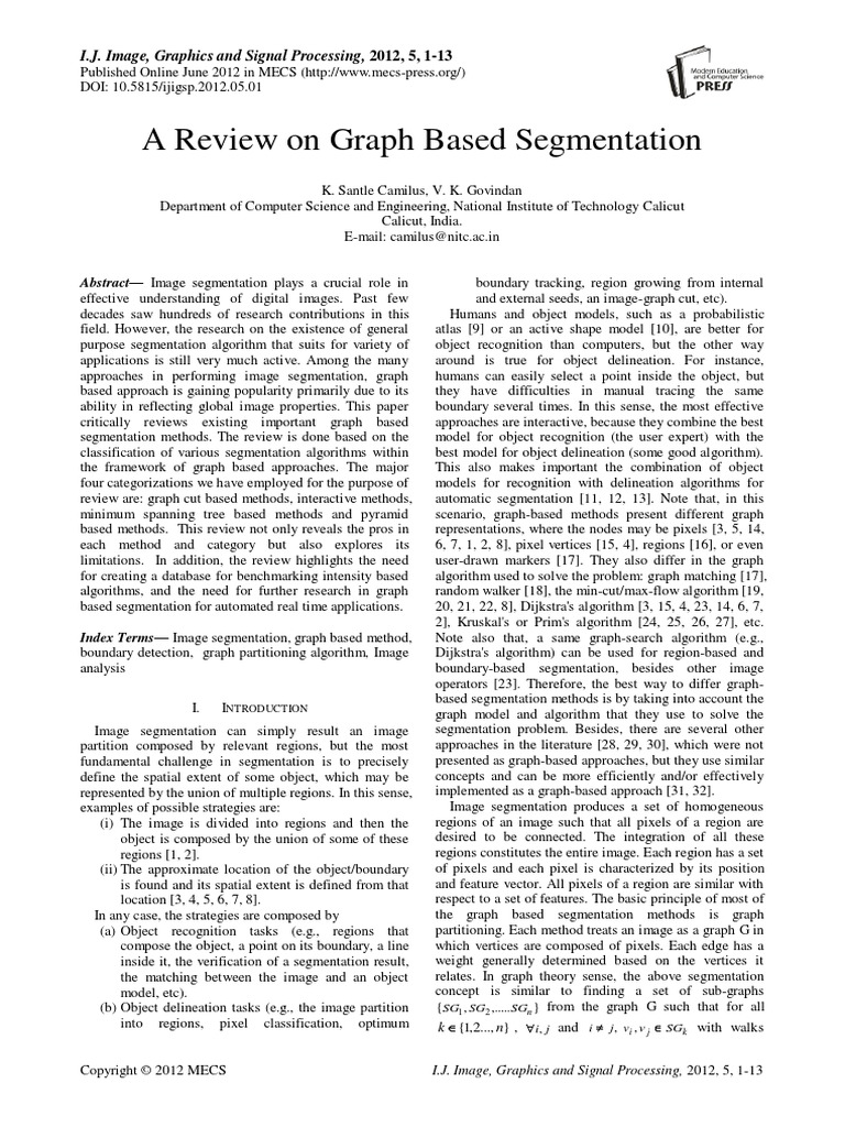 A Review On Graph Based Segmentation Pdf Image Segmentation