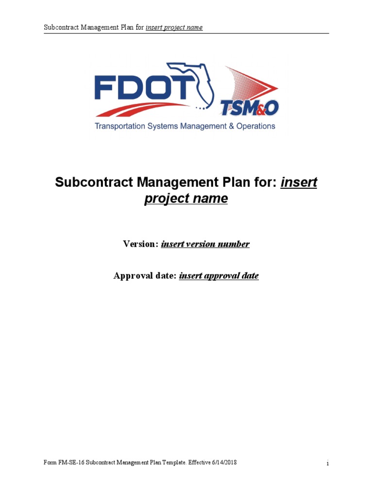 Subcontract Management Plan For: Insert: Project Name | Download Free ...