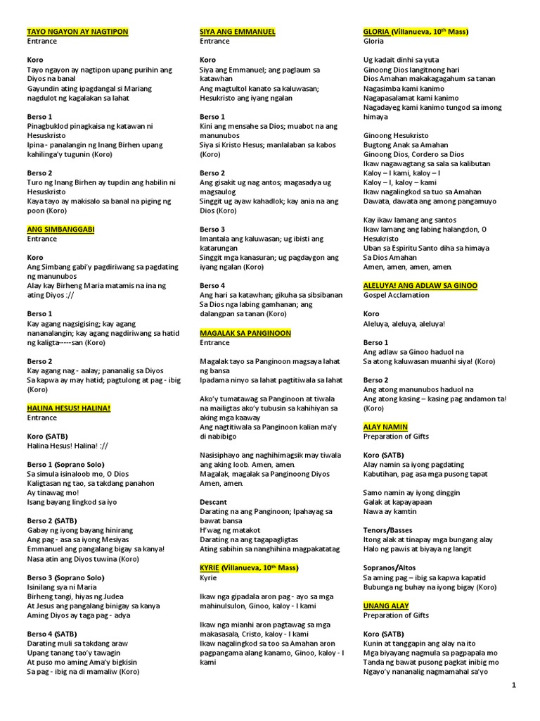Simbang Gabi Cebuano Mass Lyrics | PDF