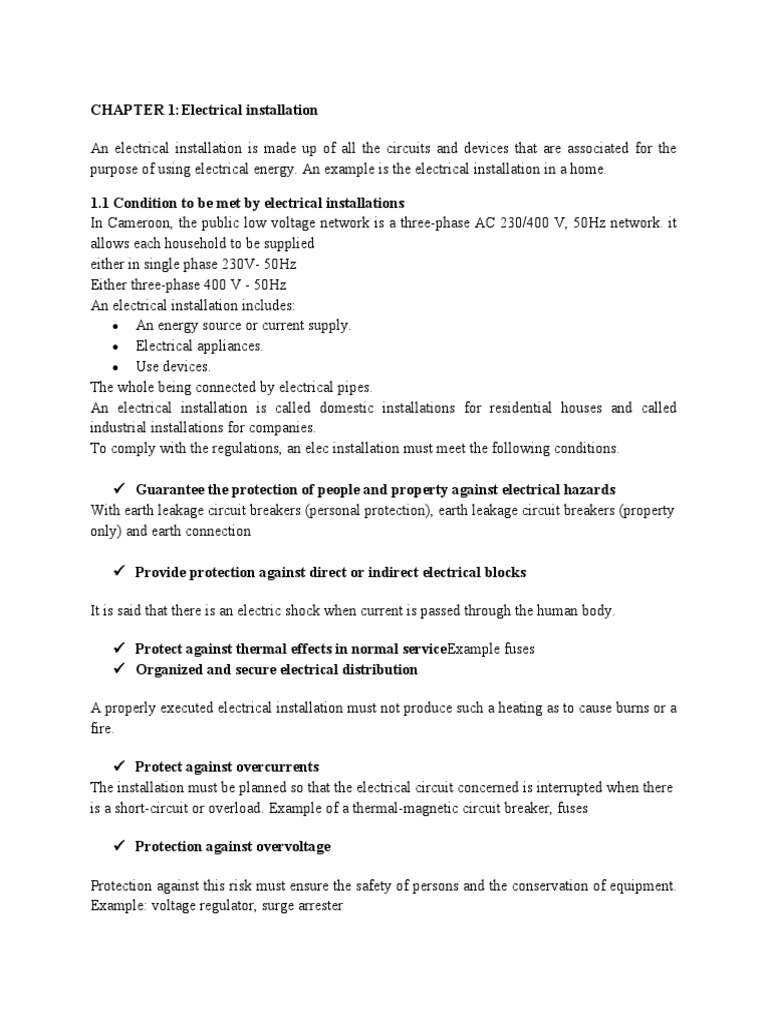 CHAPTER 1:electrical Installation | PDF | Fuse (Electrical) | Power ...