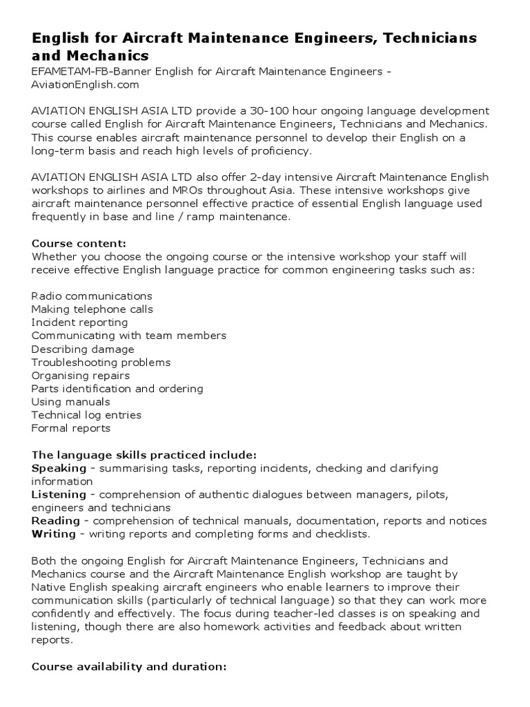 English For Aircraft Maintenance Engineers | PDF | English Language ...