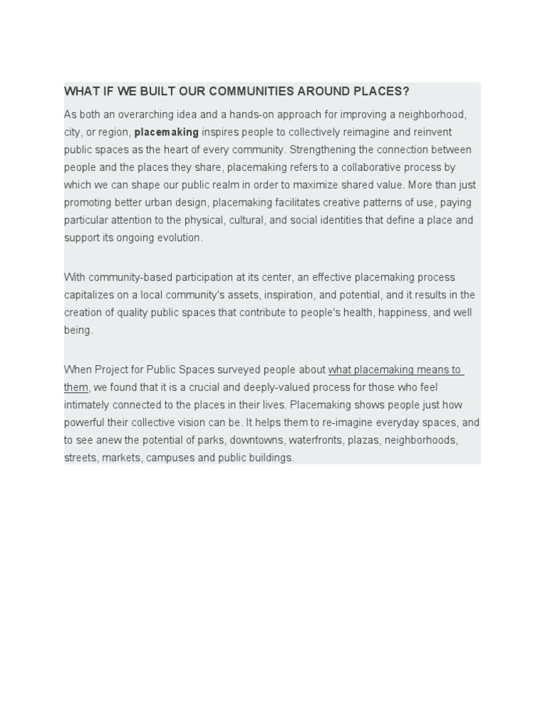 Placemaking: Community-Centric Spaces | PDF
