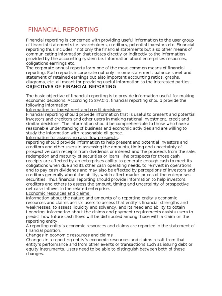 Objectives of Financial Reporting | PDF | Career & Growth | Finance ...