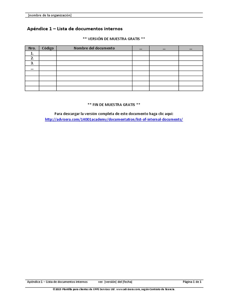 00.1 Apendice 1 Lista de Documentos Internos Premium Preview ES | PDF