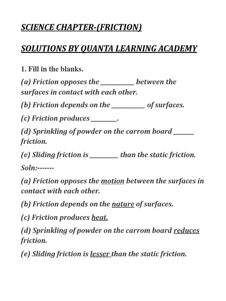 Science Chapter - (Friction) Class 8 | PDF | Friction | Force