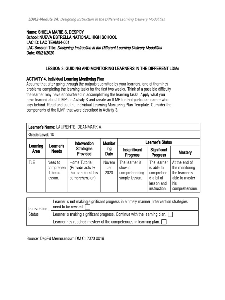 LDM2-Module 3A: Designing Instruction in The Different Learning ...