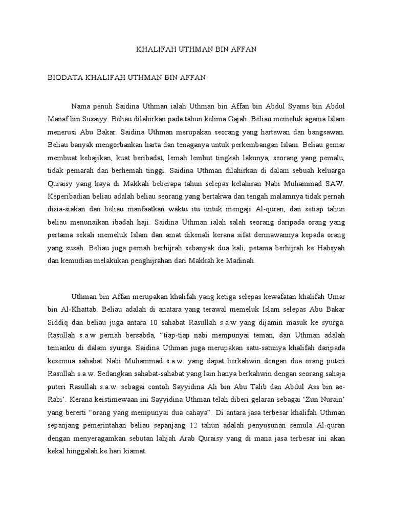 Khalifah Uthman Bin Affan | PDF