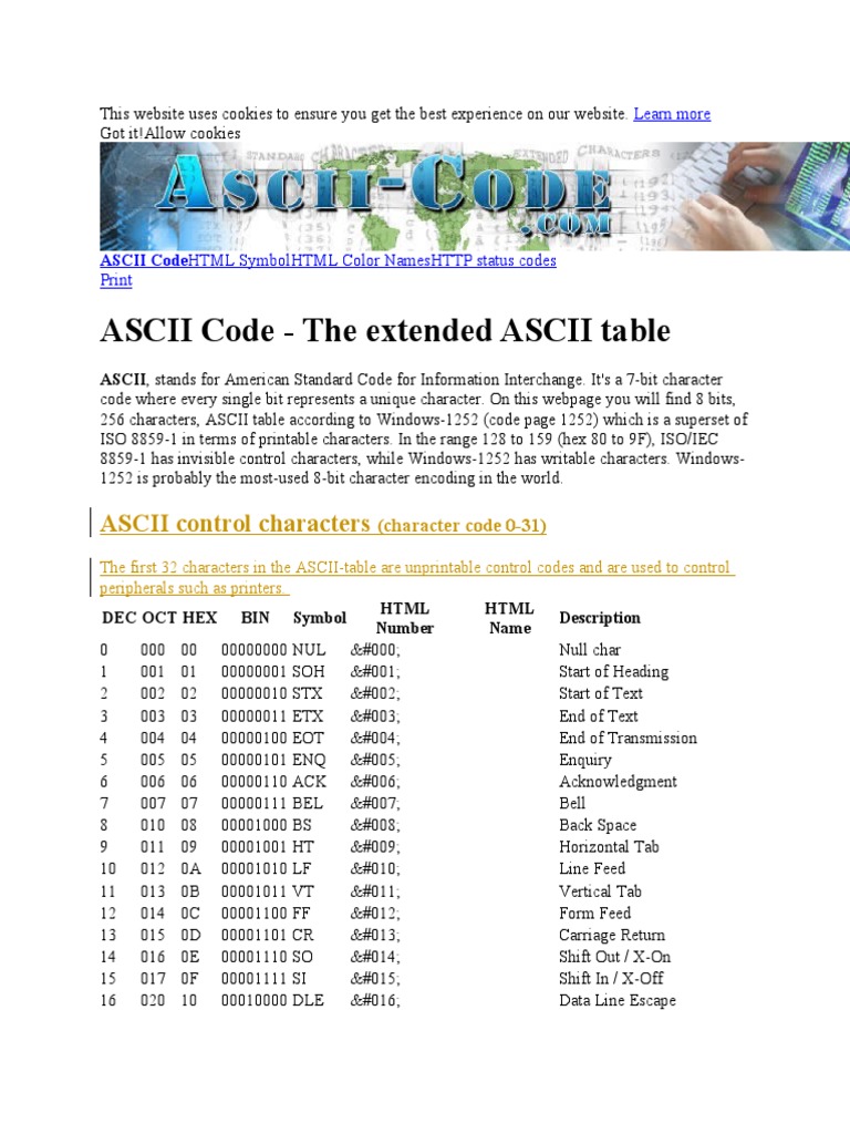 Ascii Code | PDF | Ascii | Naming Conventions