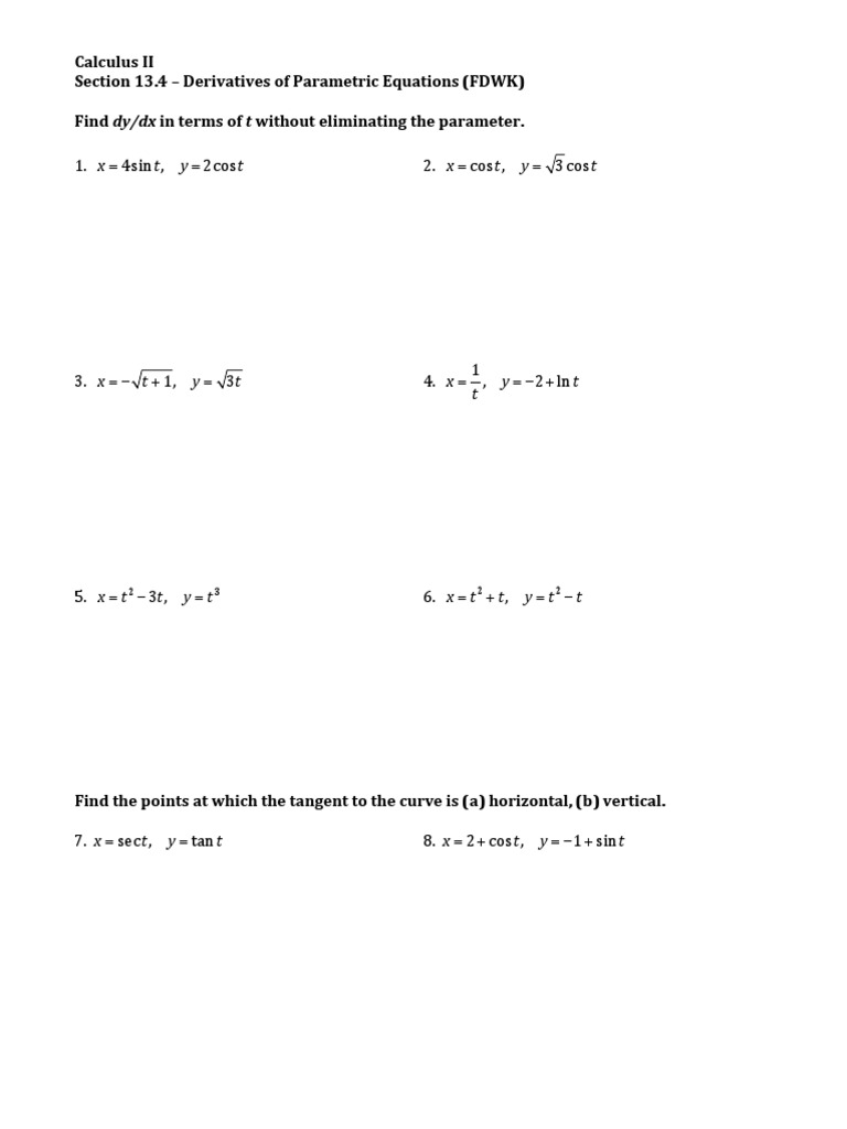 Section 13 4 Derivatives Of Parametric Equations Pdf Pdf Teaching Methods And Materials