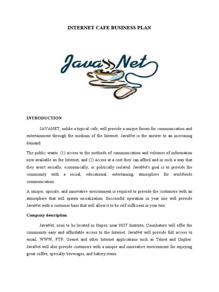JavaNet Internet Cafe Business Plan | PDF | Internet | Startup Company