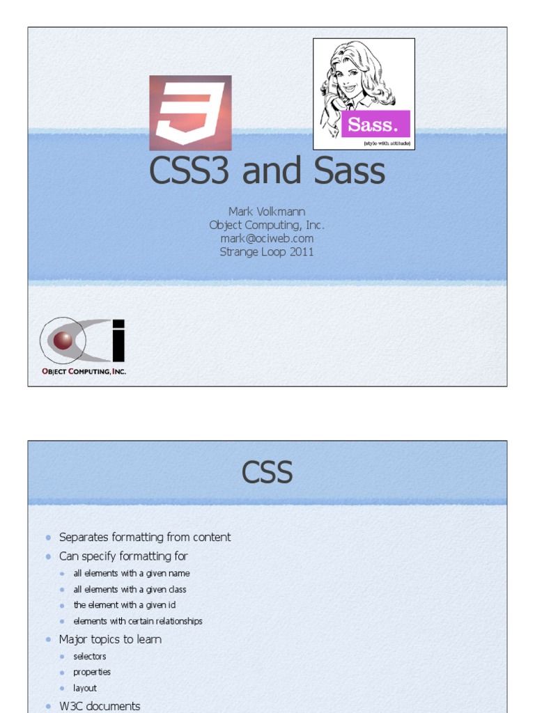 CSS3 and Sass: Mark Volkmann Object Computing, Inc. Strange Loop 2011 | PDF | Cascading Style ...
