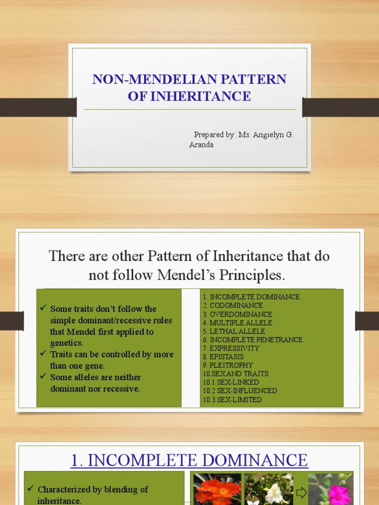 Non-Mendelian Pattern of Inheritance: Prepared By: Ms. Angielyn G ...