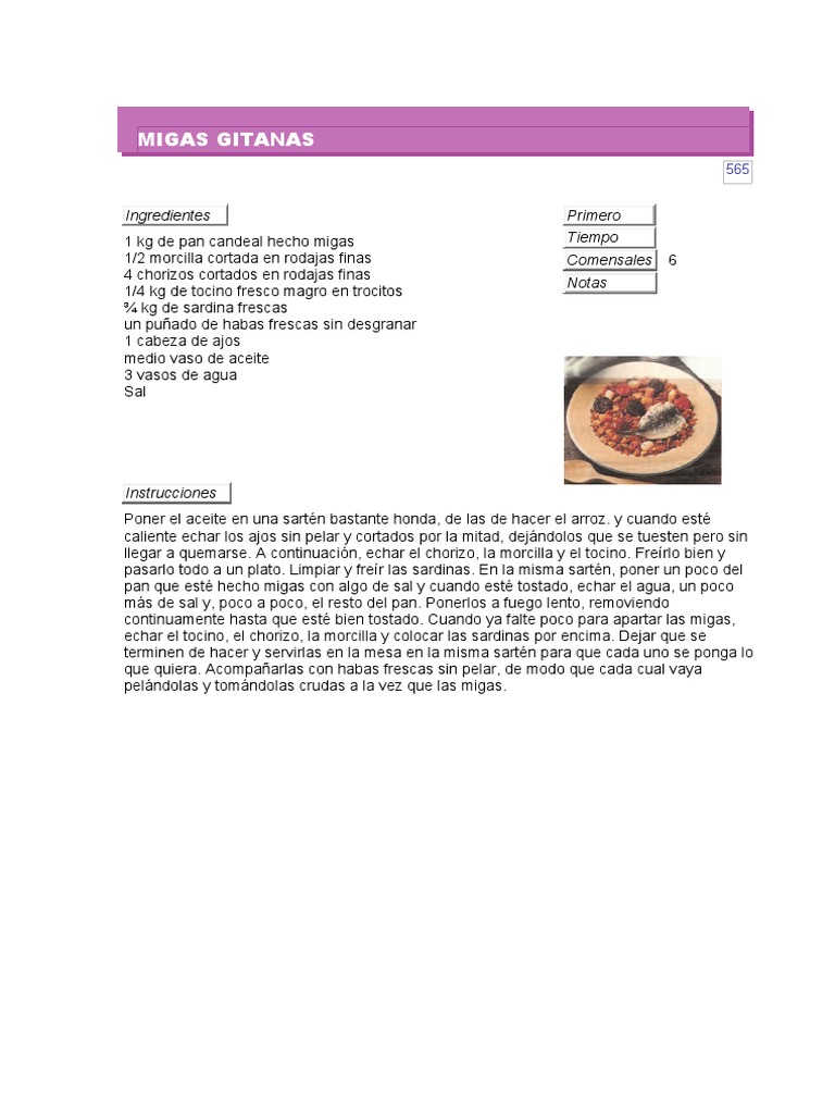 Receta de Migas Gitanas Tradicionales | PDF