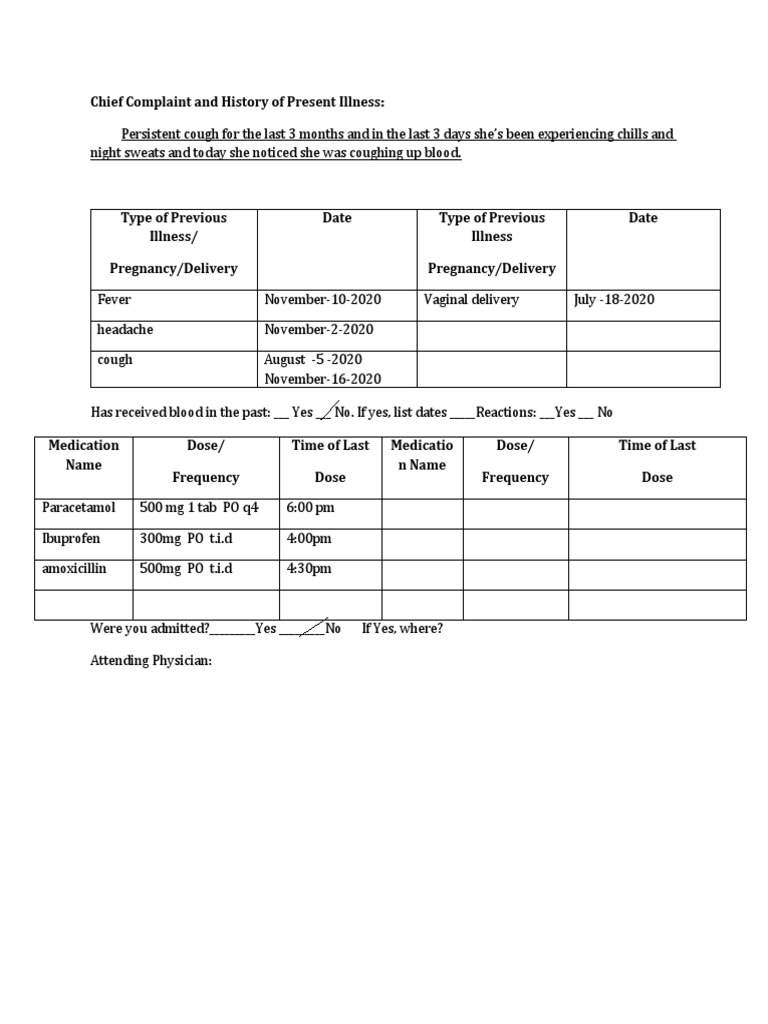 Chief Complaint and History of Present Illness 3 | PDF
