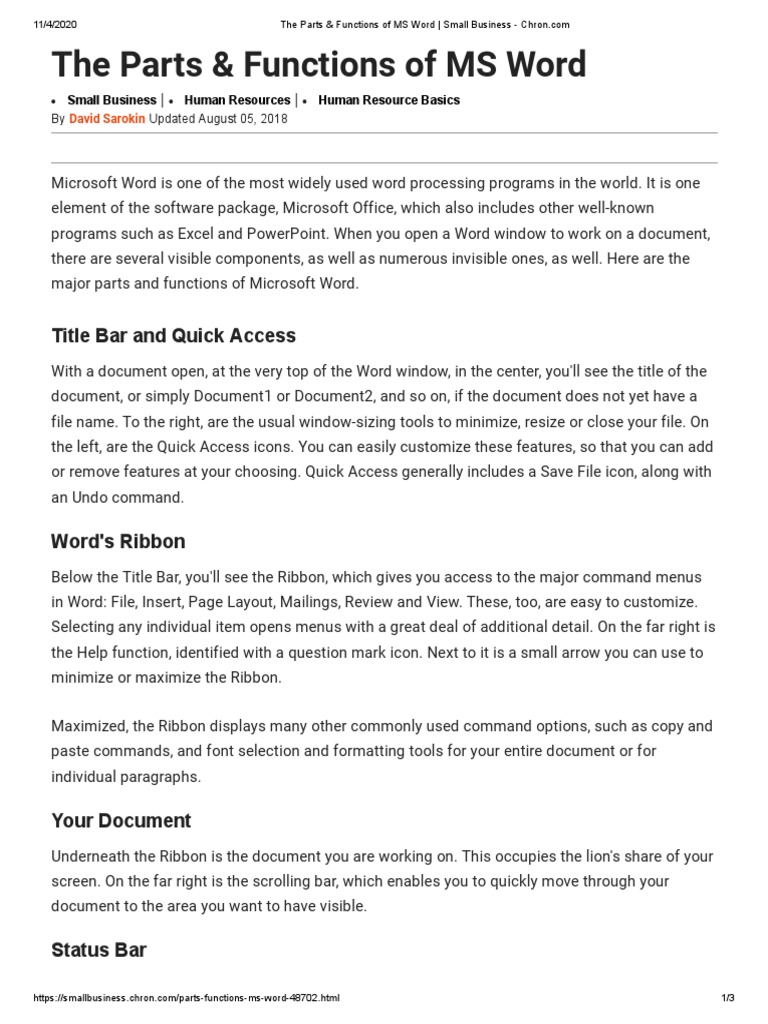 The Parts & Functions of MS Word | PDF | Microsoft Word | Icon (Computing)
