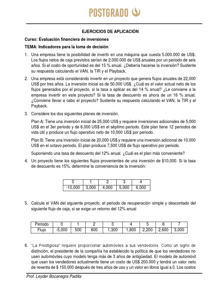 Ejercicios Unidad 1 | PDF | Valor presente neto | Economias