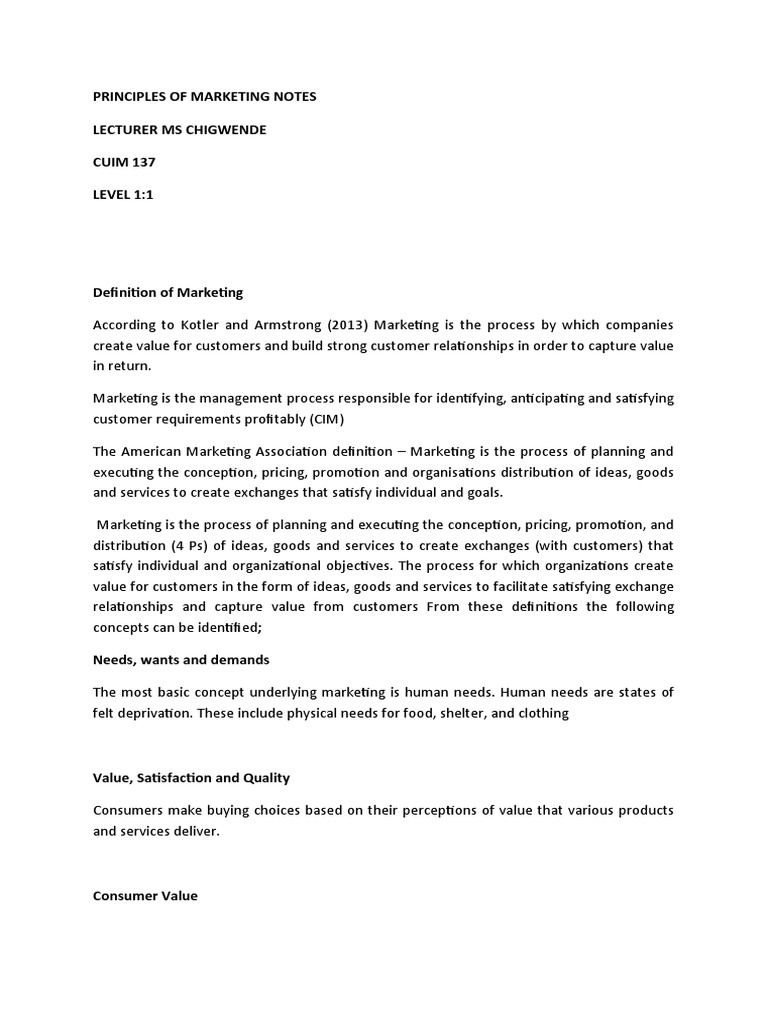Principles of Marketing Notes | PDF | Marketing Research | Marketing