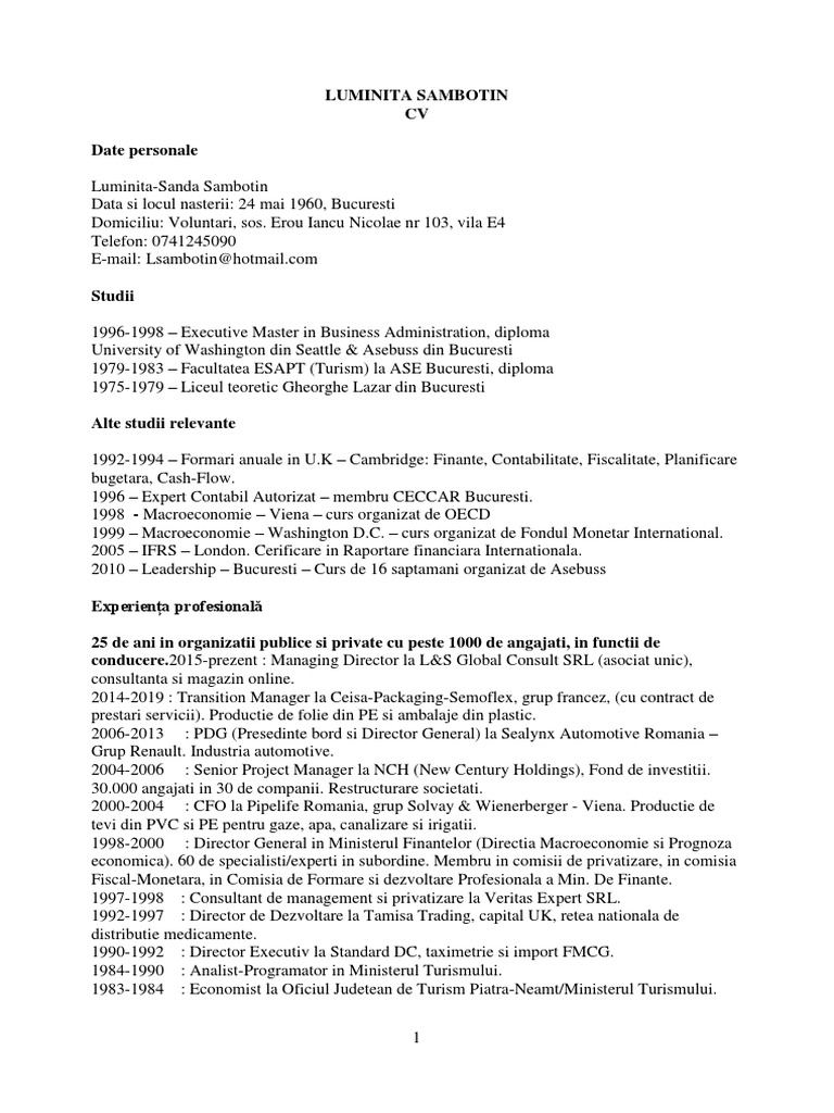 Luminita Sambotin CV Overview | PDF | Career & Growth