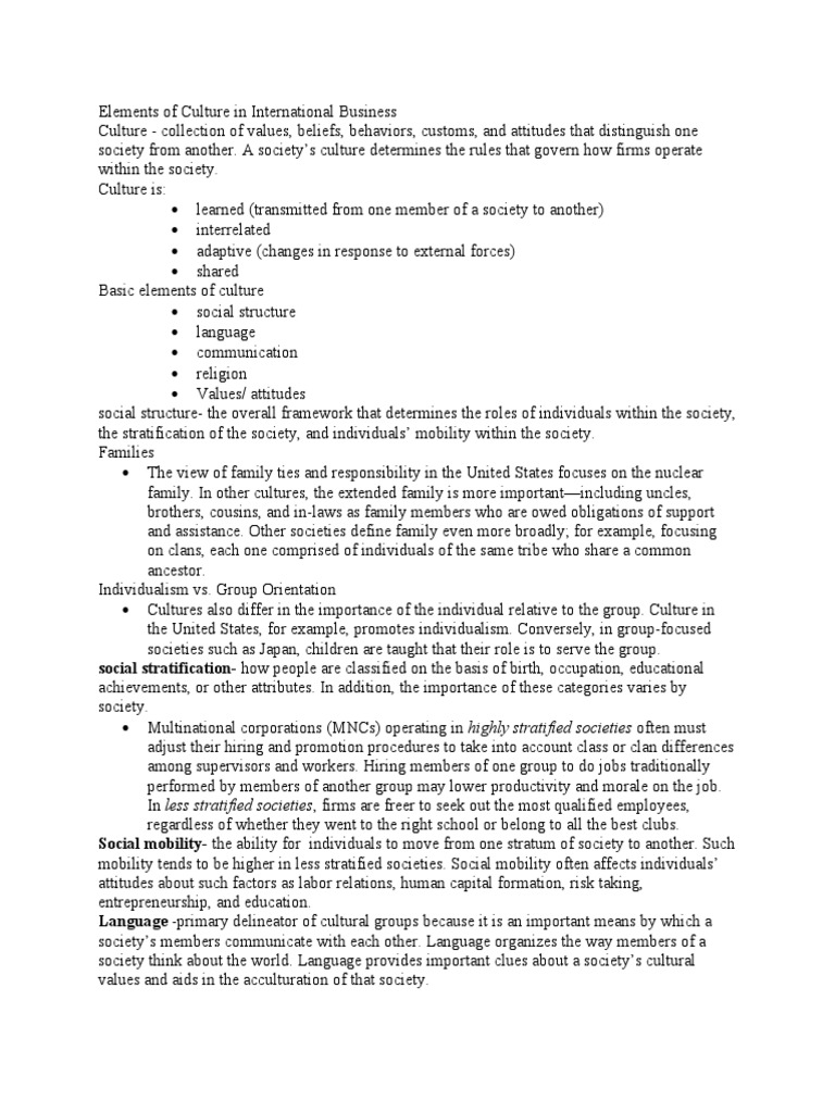 Culture's Impact on International Business | PDF | Family | Social ...