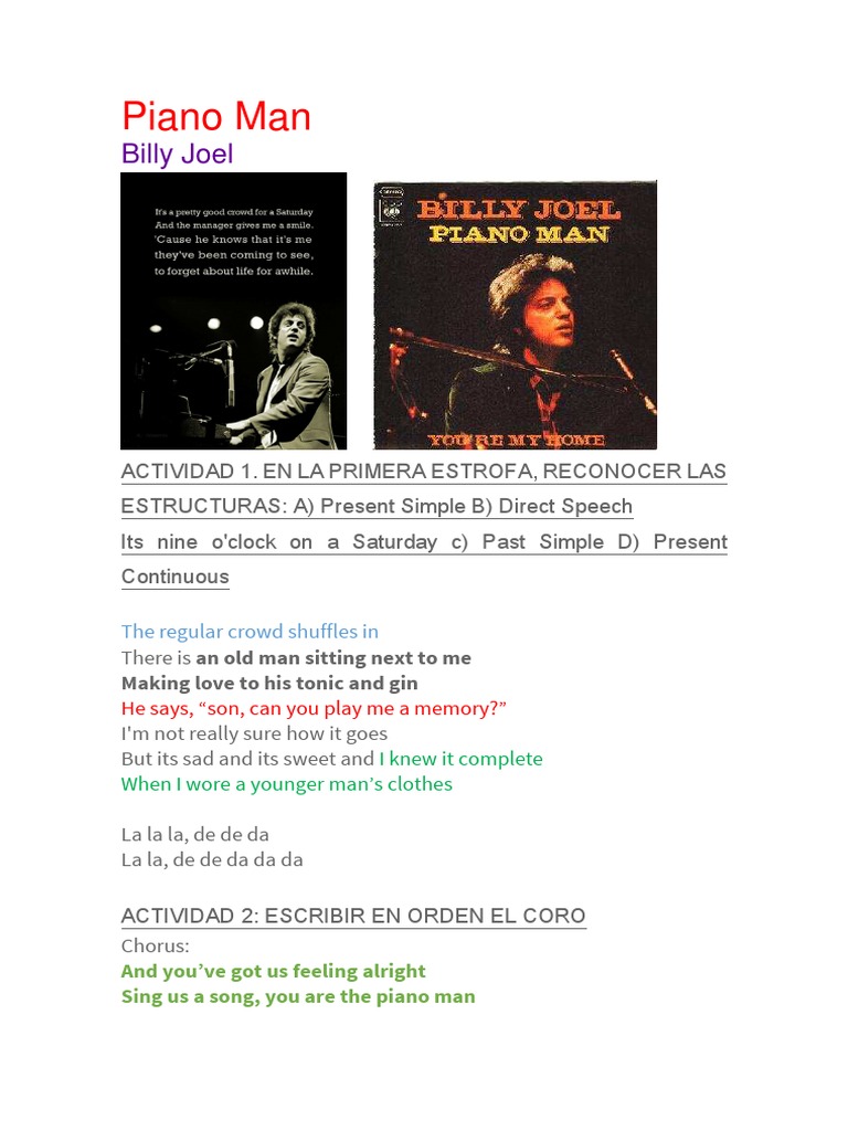 Piano Man: Lyrics and Activities Guide | PDF
