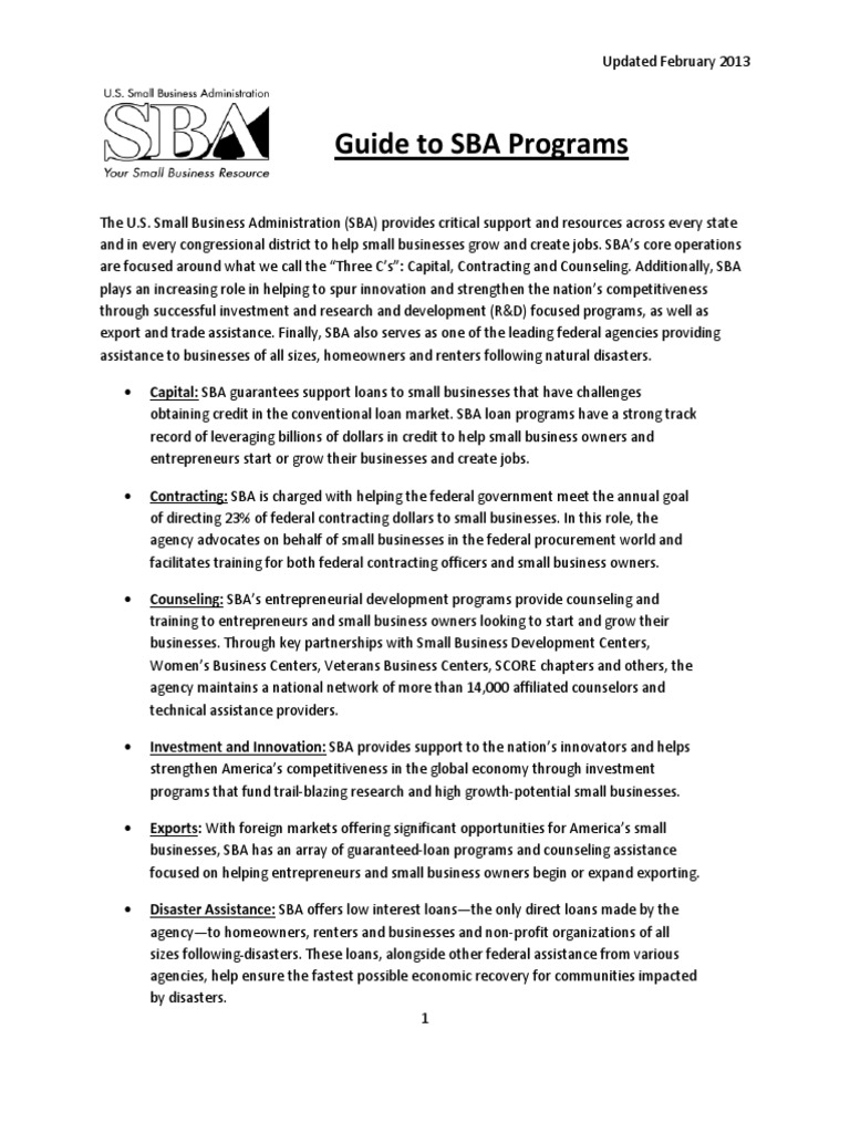 Sba 101 | Download Free PDF | Small Business Administration | Loans