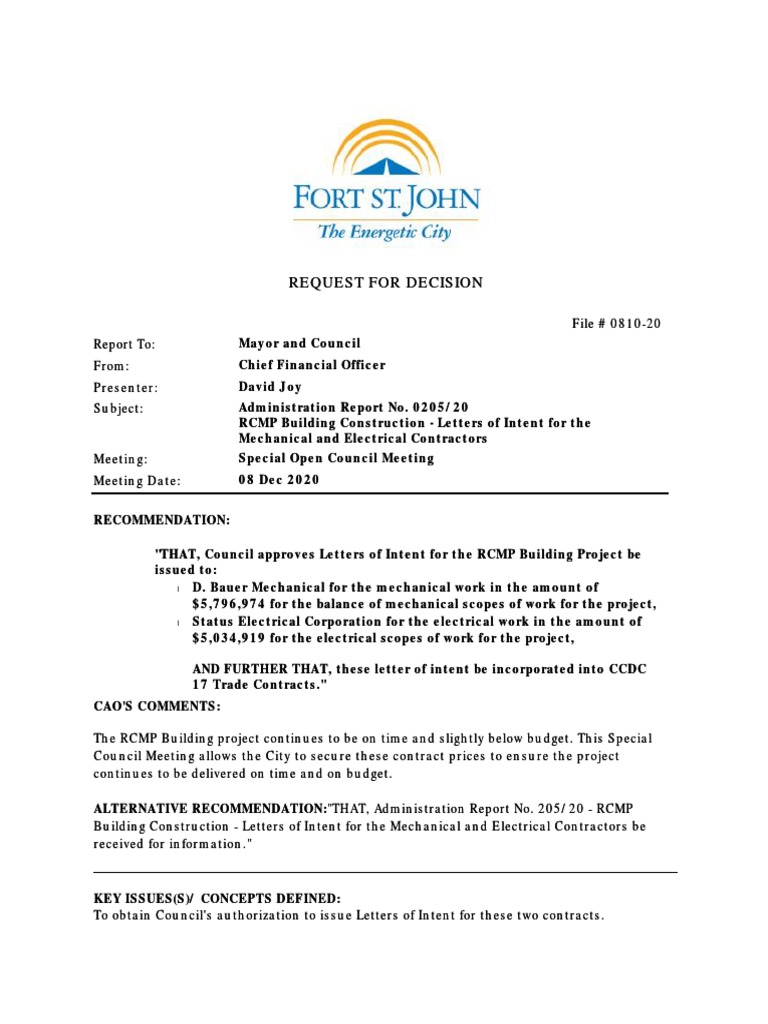 Fort St. John - RCMP Building Construction Letters of Intent | PDF ...