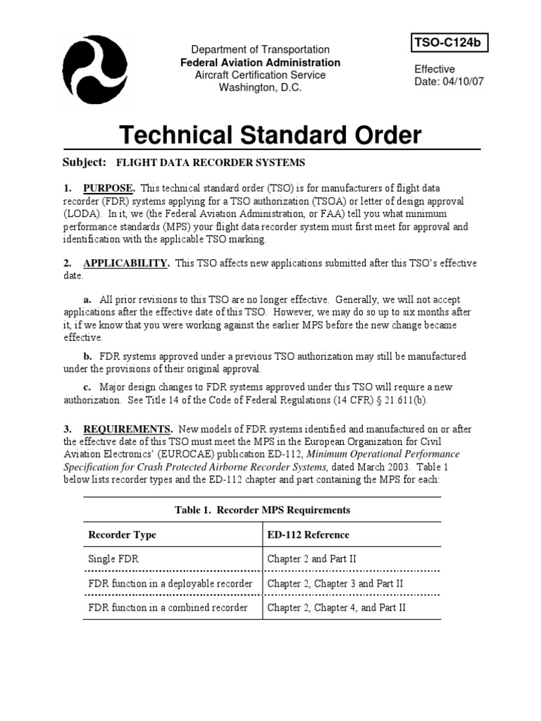 TSO C124b PDF | PDF | Flight Recorder | Federal Aviation Administration
