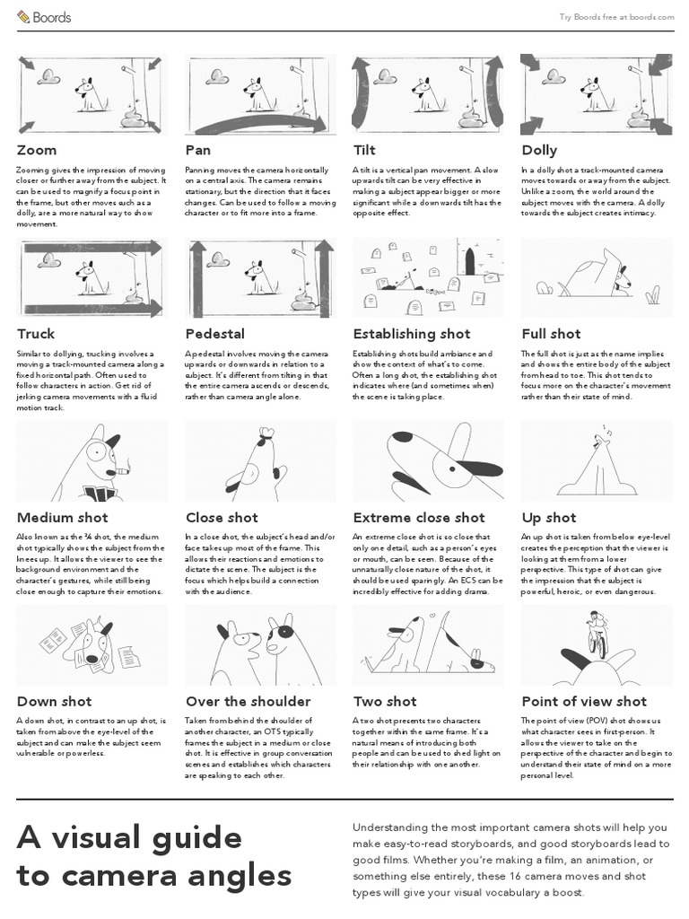 A Visual Guide To Camera Angles: Zoom Tilt Pan Dolly | PDF