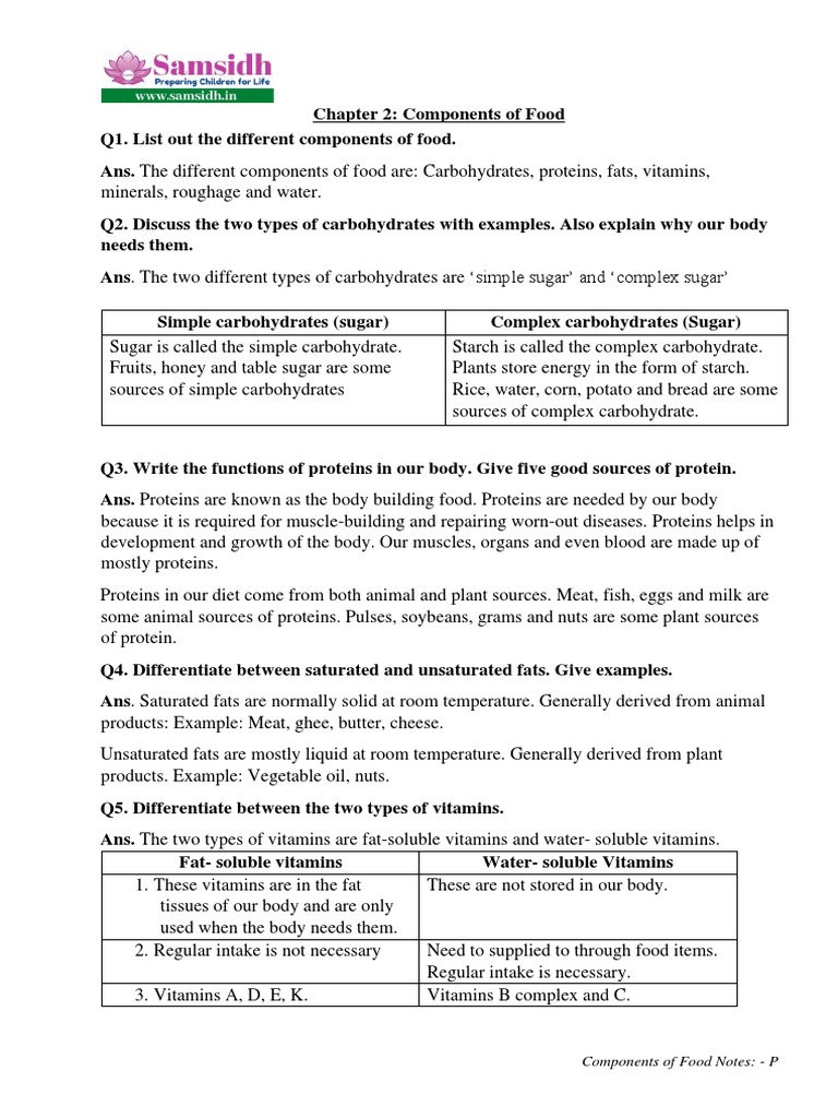 Components of Food Notes | Download Free PDF | Dietary Fiber | Diet ...
