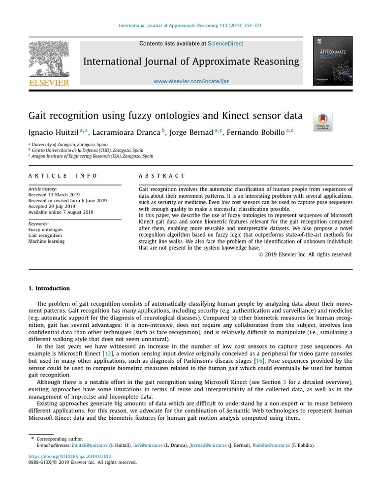 Gait Recognition Using Fuzzy Ontologies And Kinect Sensor Data Pdf Fuzzy Logic Logic
