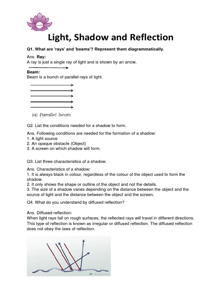 Light Shadow & Reflection | PDF | Shadow | Reflection (Physics)