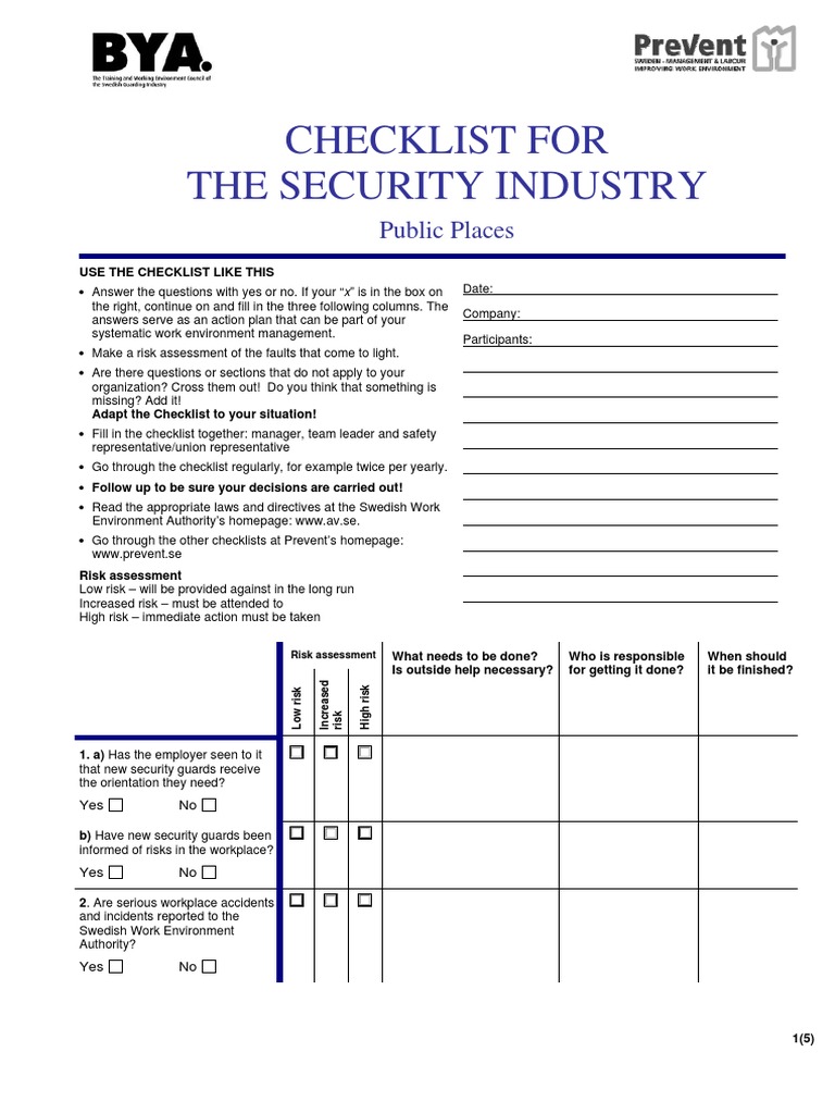 Checklist For The Security Industry: Public Places | PDF | Security ...