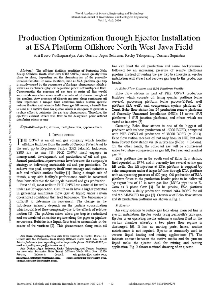Production Optimization Through Ejector Installation at ESA Platform ...