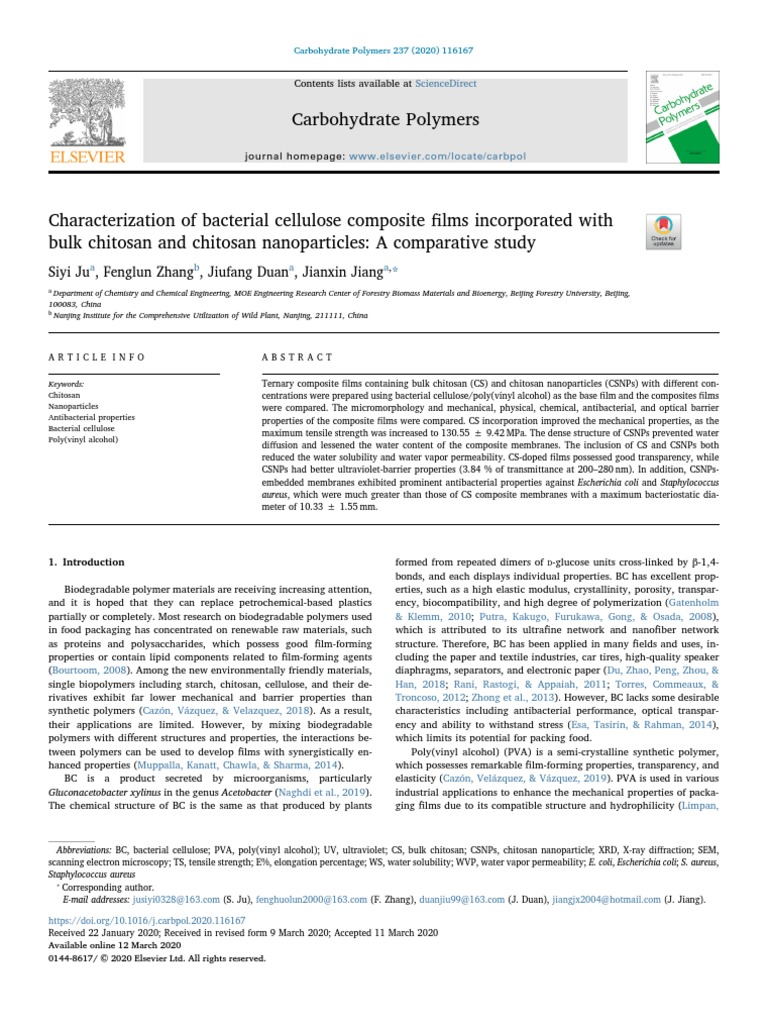 Carbohydrate Polymers: A B A A | PDF | Nanoparticle | Scanning Electron ...