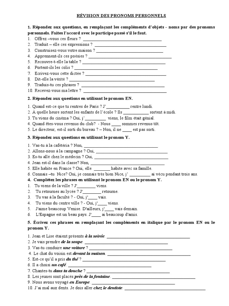 Révision des Pronoms Personnels en Français | PDF | Pronom