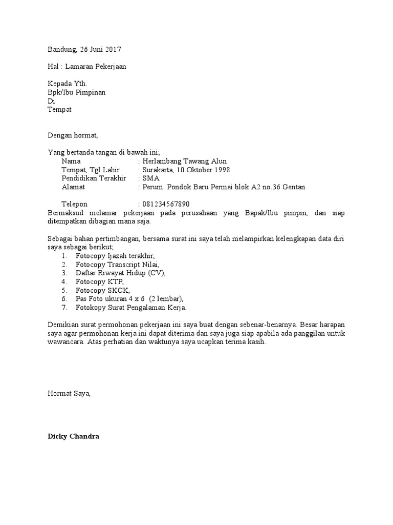 Lamaran Kerja Dicky Chandra | PDF | Karier & Perkembangan
