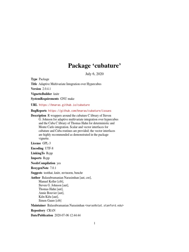 Package Cubature': July 6, 2020 | PDF | Integral | Parameter (Computer Programming)