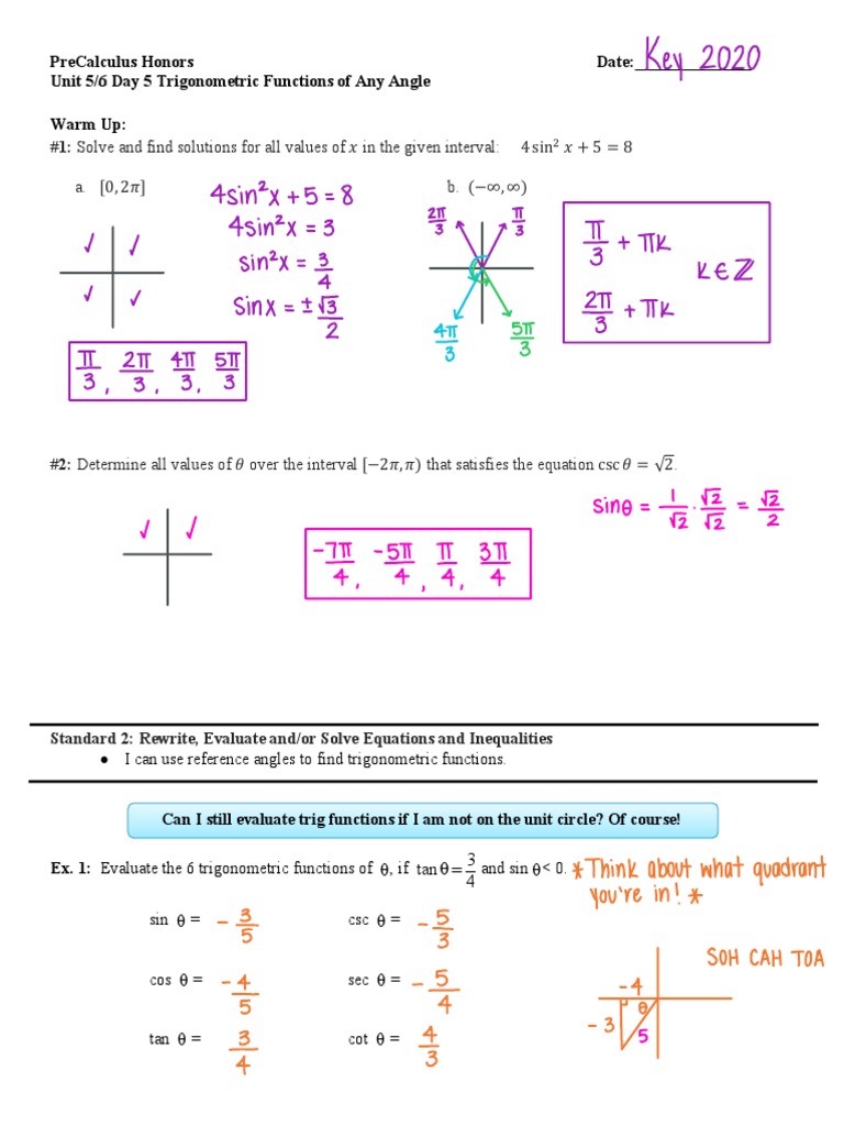 1118 - U5U6 - D5 Trig Functions of Any Angle V2 KEY PDF | PDF