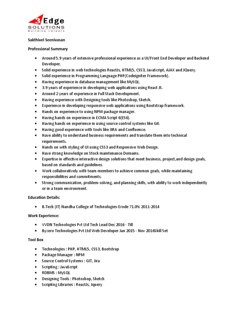 Sakthivel Seenivasan - 5.9yrs - ReactJs | PDF | Java Script | Php