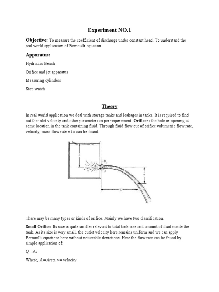 Experiment NO.1: Objective: Apparatus | PDF | Flow Measurement | Fluid Mechanics