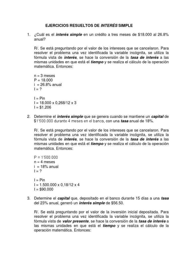Ejercicios Resueltos Int Simple | PDF | Tasas de interés | Responsabilidad (contabilidad financiera)