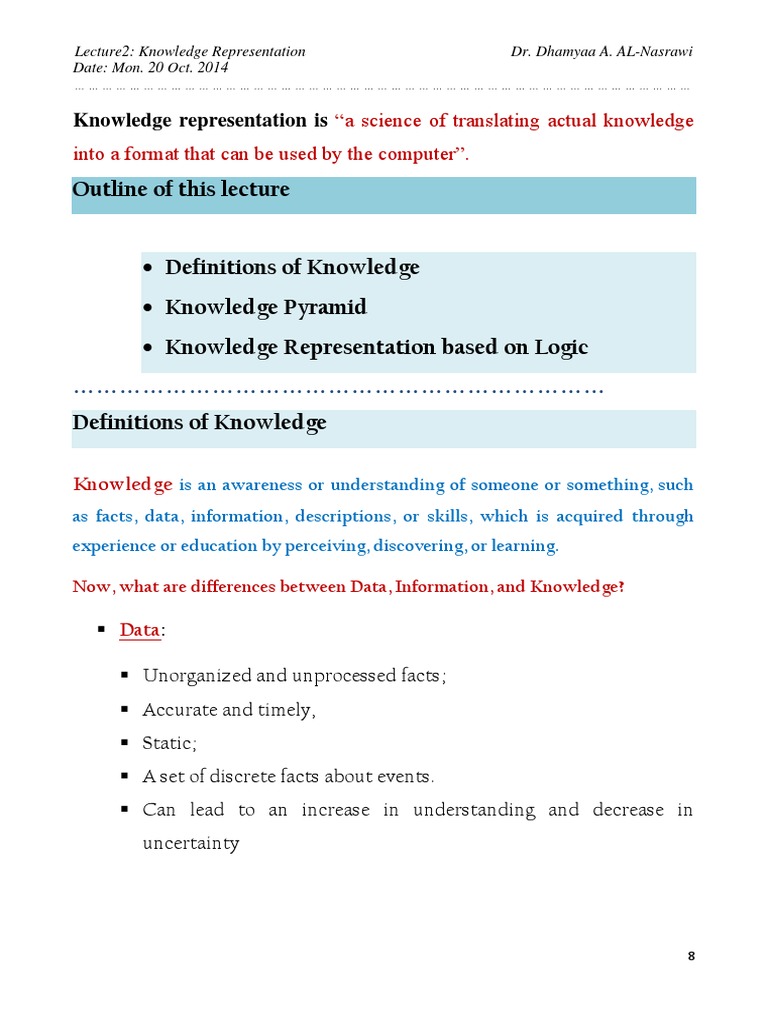 Lect2 - Knowledge Representation - 00 | PDF | Interpretation (Logic ...