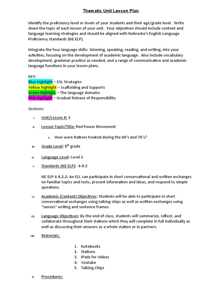 Sections:: Thematic Unit Lesson Plan | PDF | Lesson Plan | Communication