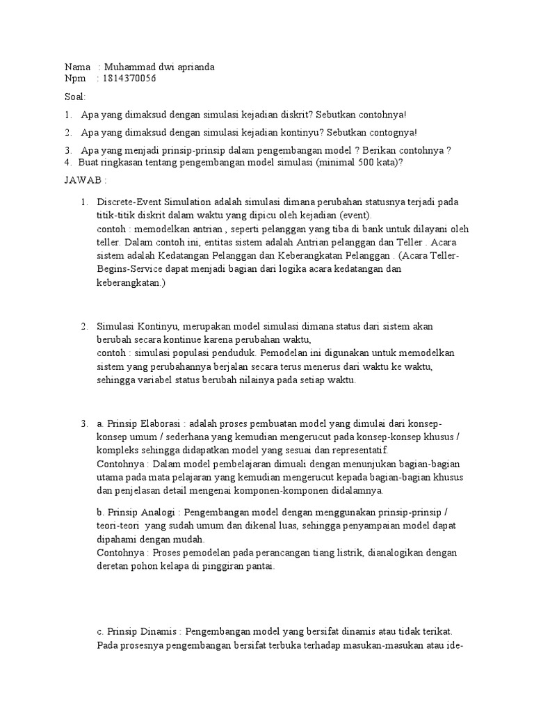 Simulasi Kejadian Diskrit dan Kontinyu | PDF | Bisnis | Teknologi ...
