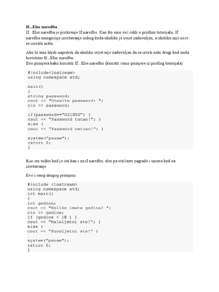 If Else Naredba | PDF